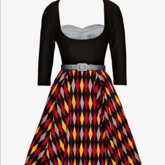 Laura Bynes | Dresses | Laura Byrnes Alfreda Red Harlequin Black Half ...